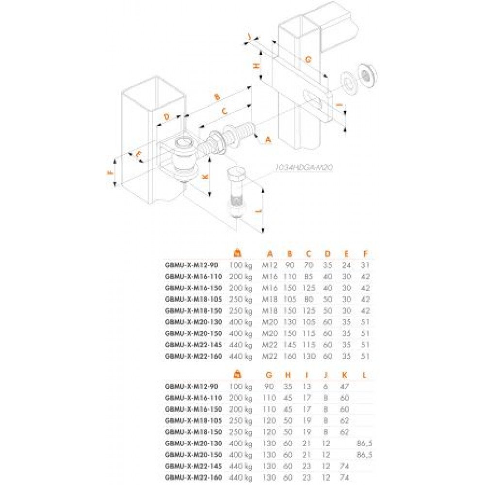 M20 - OOGBOUT 130 MM LOCINOX 3-DIMENSIONEEL REGELBAAR SCHARNIER